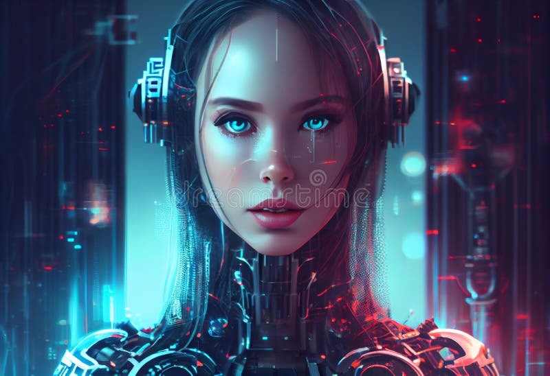 Artificial Intelligence a Humanoid Cyber Girl with Technology Smart ... Artificial Intelligence a Humanoid Cyber Girl with Technology Smart ...