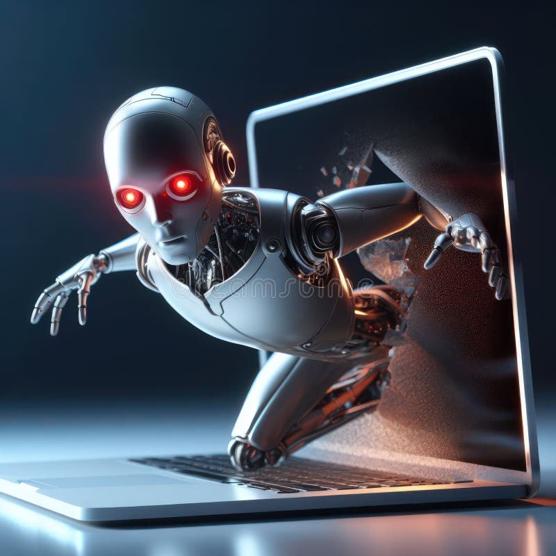 Artificial Intelligence Humanoid Robot Breaking Free Stock Illustration ...