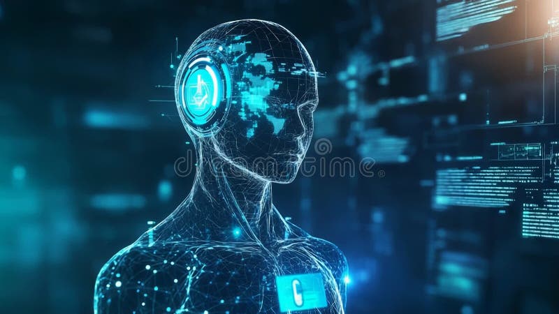 Artificial Intelligence Humanoid Robot Processing Global Data Stream ...