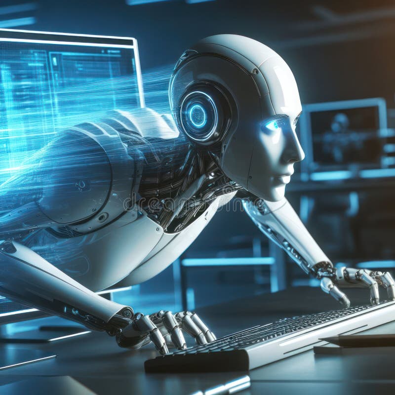 Artificial Intelligence Humanoid Robot Breaking Free Stock Illustration ...