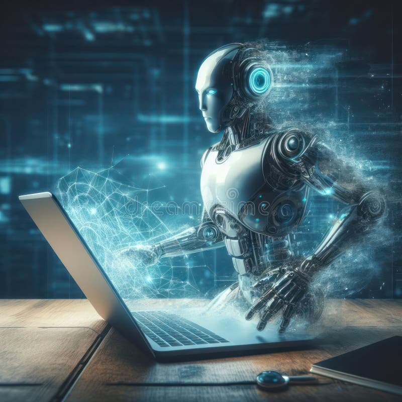 Artificial Intelligence Humanoid Robot Breaking Free Stock Illustration ...