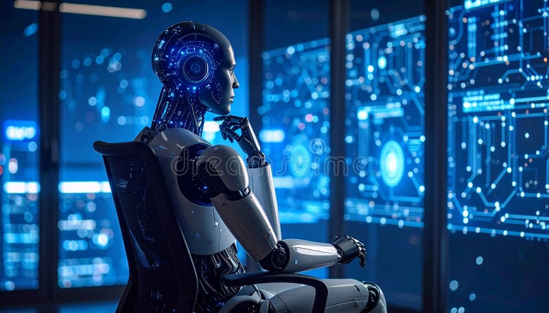 Artificial Intelligence Humanoid Robot Sitting in a Chair Stock ...