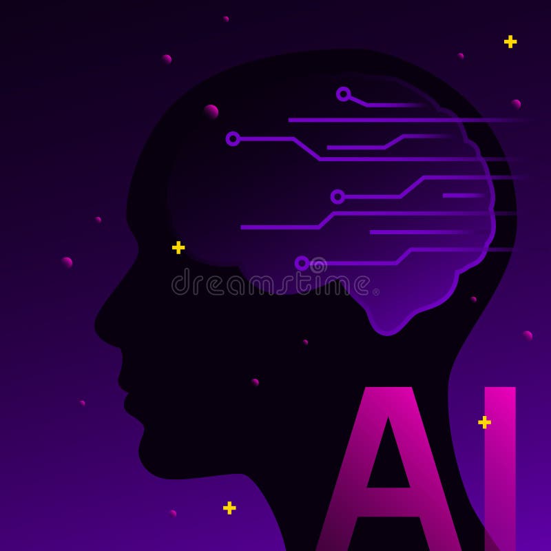 Artificial Intelligence Icon, Human Profile with Brain Outline ...