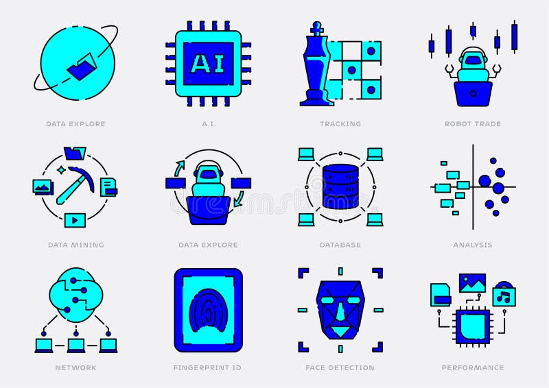 Artificial Intelligence Icon Set Stock Vector - Illustration of explore ...