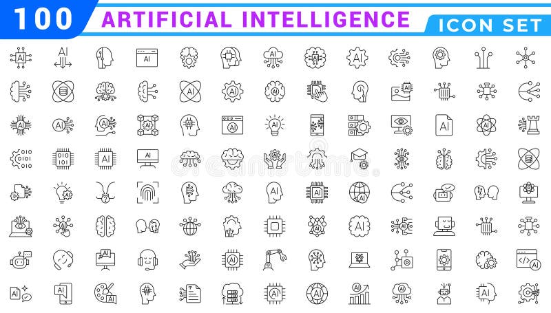Artificial Intelligence Icon Set. Containing Machine Learning, Data Science, AI, Virtual ...