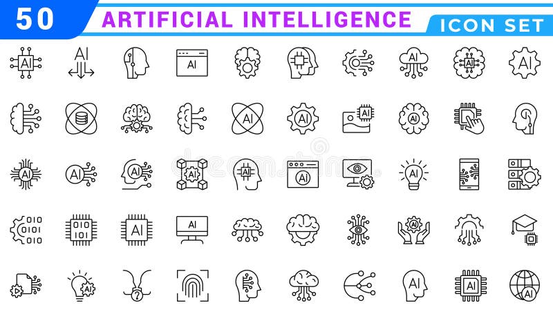 Artificial Intelligence Icon Set. Containing Machine Learning, Data ...