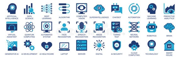 Artificial Intelligence Icon Set in Flat Duotone Solid Icons Web Design ...