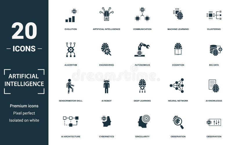 Artificial Intelligence Icon Set. Monochrome Sign Collection with ...