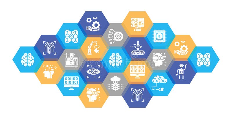 Artificial Intelligence Icon Set. Robotics, Chatbot, Database, Big Data Web Header Banner Stock ...
