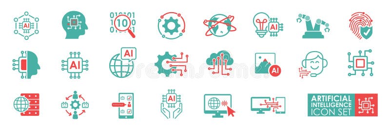 Artificial Intelligence Icon Set. Solid Icon Style Stock Vector - Illustration of system ...