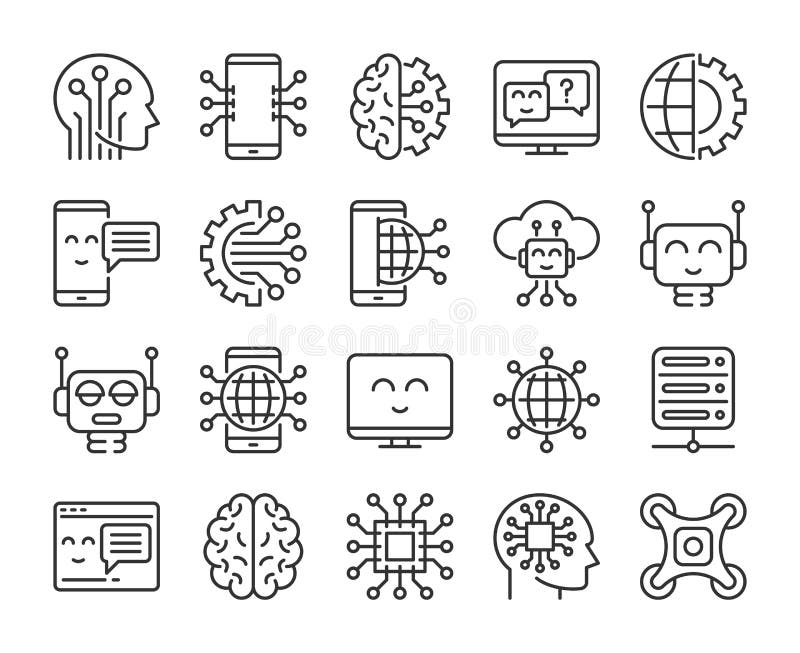 Artificial Intelligence Icons. Innovation Technology and Artificial ...