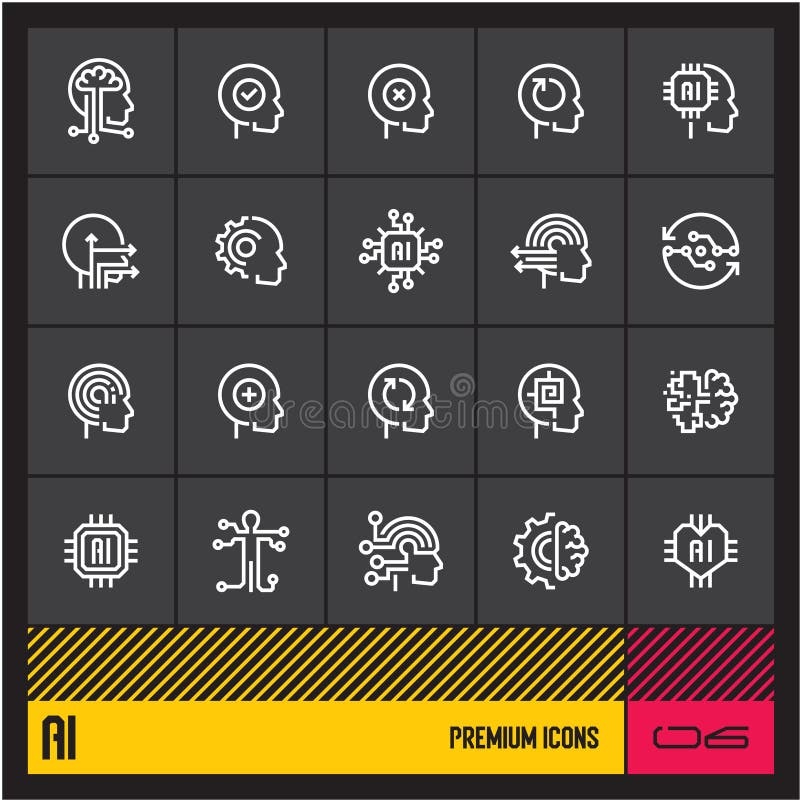 Artificial Intelligence Icons on Black Background, AI Stock Vector ...