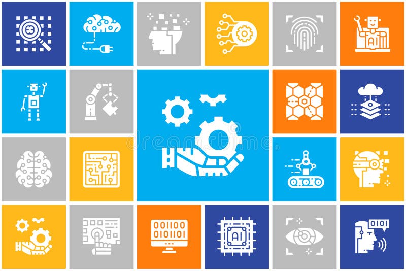 Artificial Intelligence Icons Set. Robotics, Chatbot, Database, Big ...