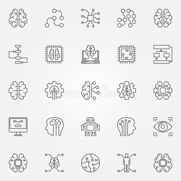Artificial Intelligence Icons Set. Vector Robot, Brain Stock Vector ...