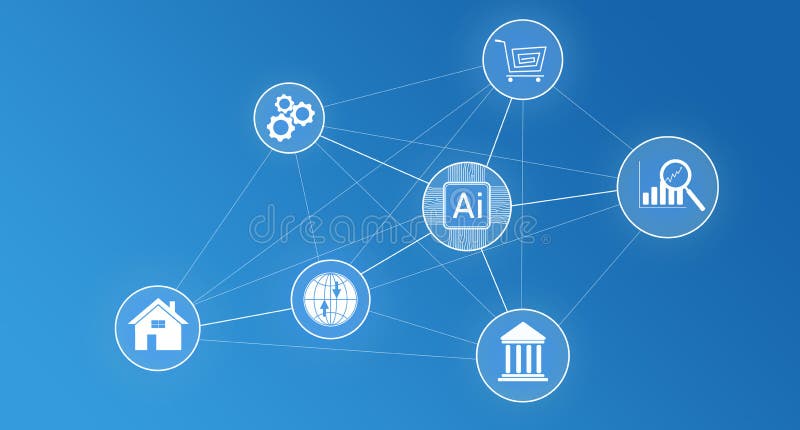 Artificial Intelligence and Icons on a Virtual Screen Stock ...