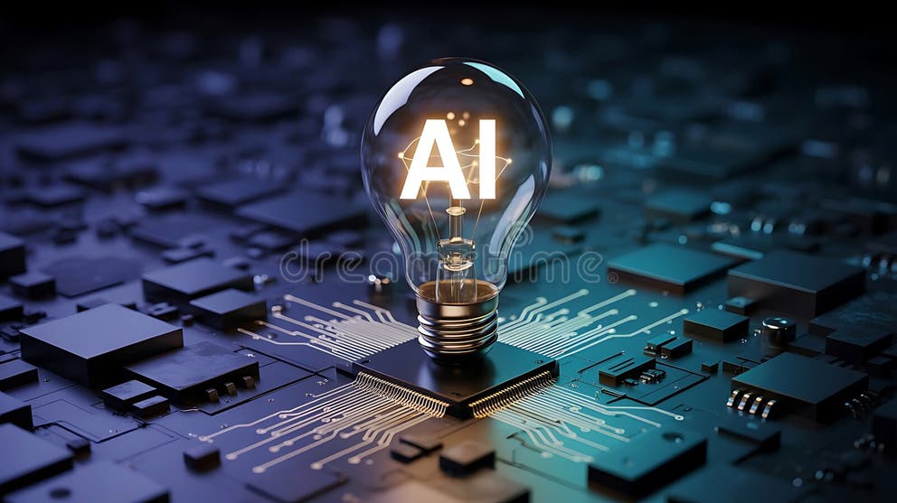 Artificial Intelligence Idea Light Bulb Illuminated Above a Computer ...