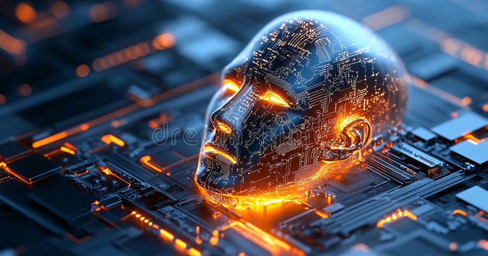 Artificial Intelligence with Illuminated Circuitry Face on a ...