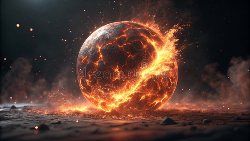 Artificial Intelligence Illustration. Fire Sphere. Fiery Ball Stock ...