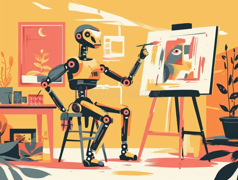 Artificial Intelligence. Illustration in Flat Cartoon Style. the Robot ...