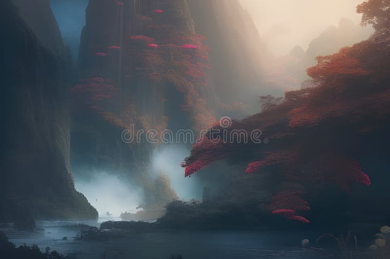 Great Red Forest stock illustration. Illustration of giant - 274540509
