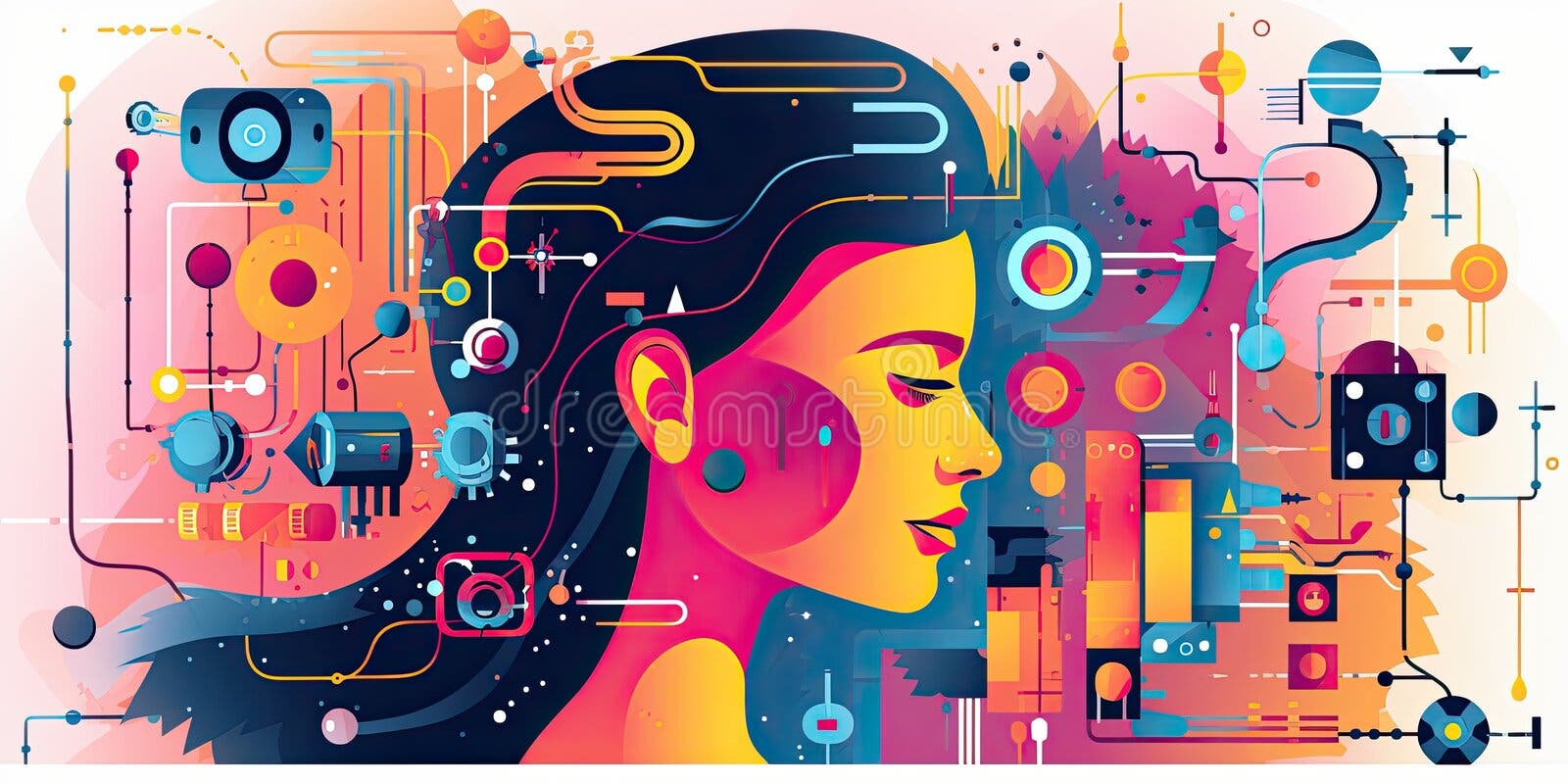 AI-powered Virtual Assistant Analyses Data and Codes. Flat Vector ...