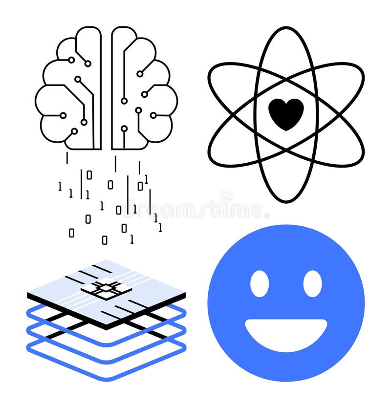 Artificial Intelligence, Innovation, and Emotion Fusion in Tech Concepts Stock Illustration ...