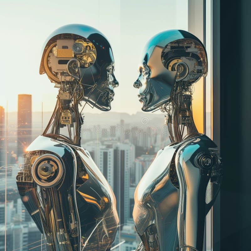 Artificial Intelligence, a Mechanical Robot Head. Digital Concept Stock ...