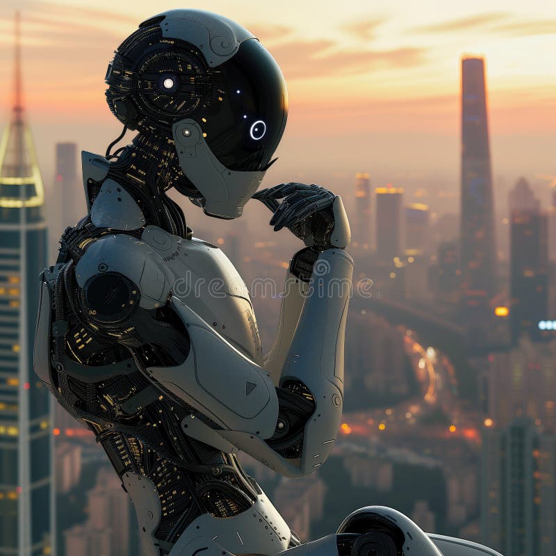 Artificial Intelligence, a Mechanical Robot Head. Digital Concept Stock ...