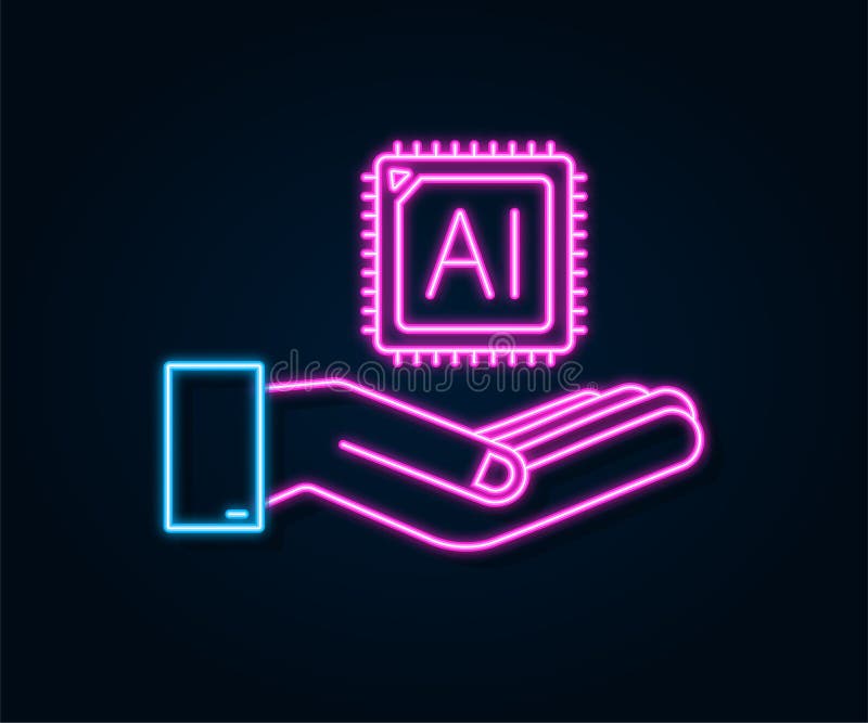 Artificial Intelligence Landing Page. Ai Neon Icon with Hands. Website ...