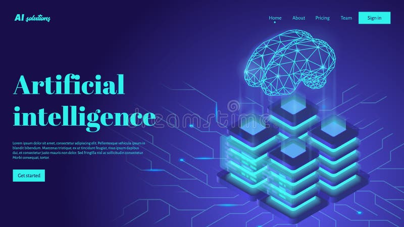 Artificial Intelligence Landing Page Header Concept with Digital Brain ...