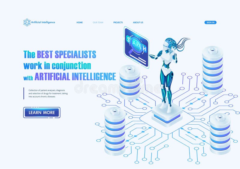 Artificial Intelligence Landing Page Isometric. Deep Machine Learning ...