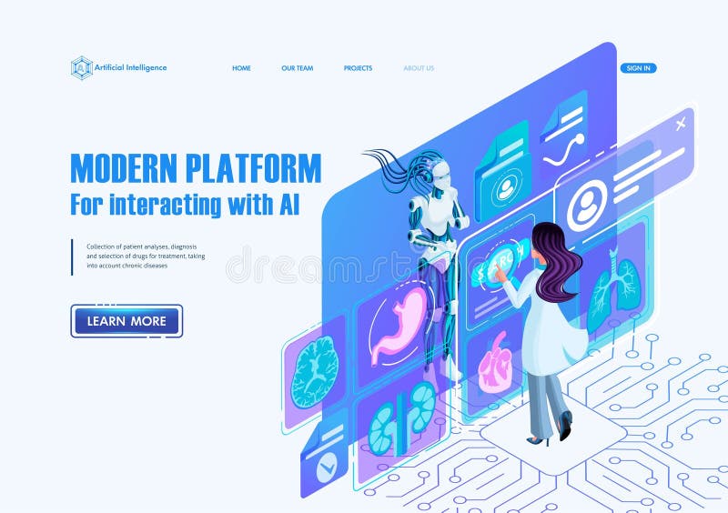 Artificial Intelligence Landing Page Isometric. Deep Machine Learning ...