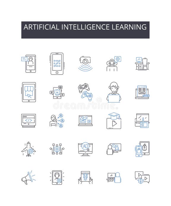 Artificial Intelligence Learning Line Icons Collection. Machine ...