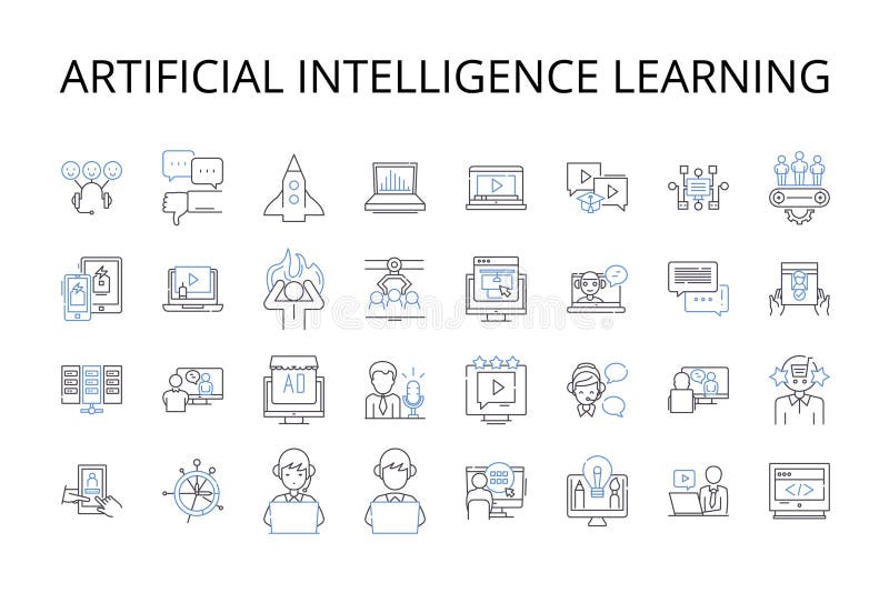 Artificial Intelligence Learning Line Icons Collection. Machine ...