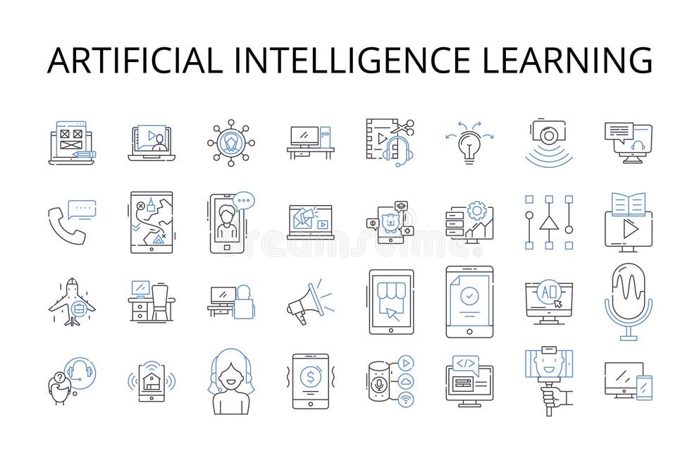Artificial Intelligence Learning Line Icons Collection. Machine ...
