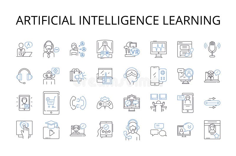 Artificial Intelligence Learning Line Icons Collection. Machine ...