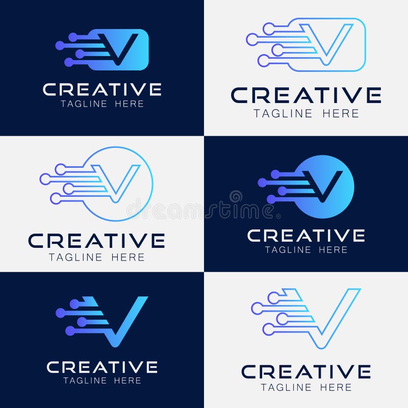 Artificial Intelligence with Letter V Network Technology Analysis Logo ...