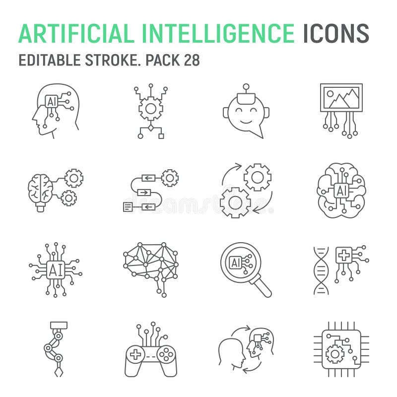 Artificial Intelligence Line Icon Set Stock Vector - Illustration of ...