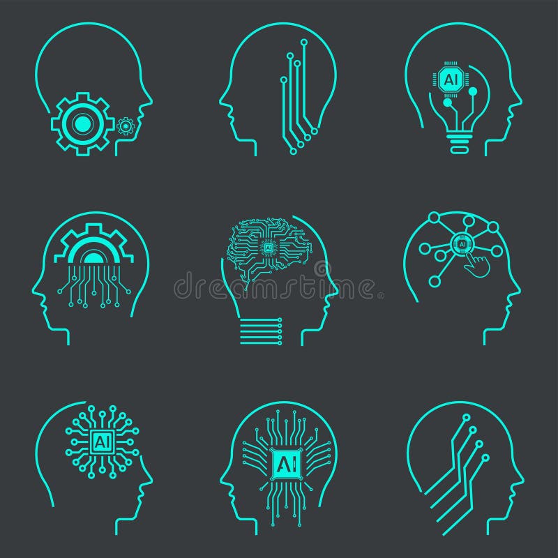 Artificial Intelligence Line Icons. Editable Stroke. Blue Vector ...