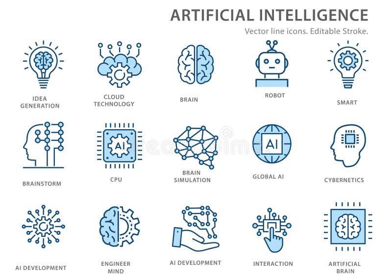 Artificial Intelligence Line Icons Set. Vector Illustration. Editable ...