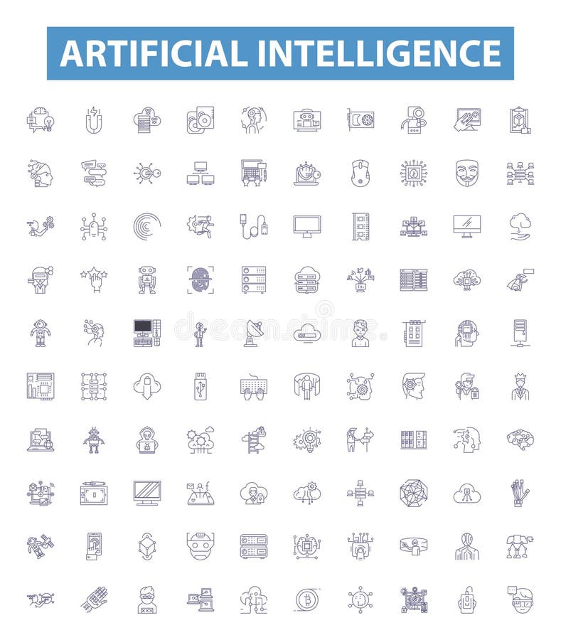 Artificial Intelligence Line Icons Signs Set Ai Robotics Machine Learning Automation