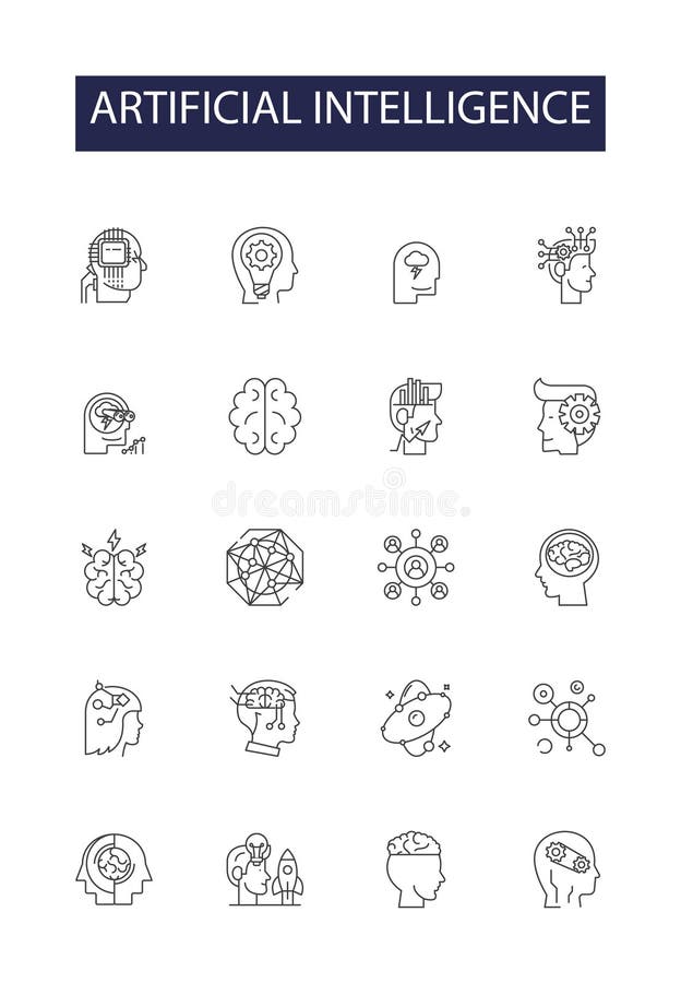 Artificial Intelligence Line Vector Icons and Signs. Robotics, Machine Learning, Automation ...