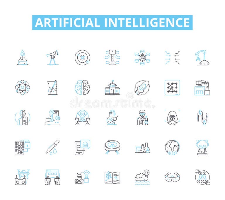 Artificial Intelligence Linear Icons Set Algorithms Automation Big Data Chatbots Cognitive