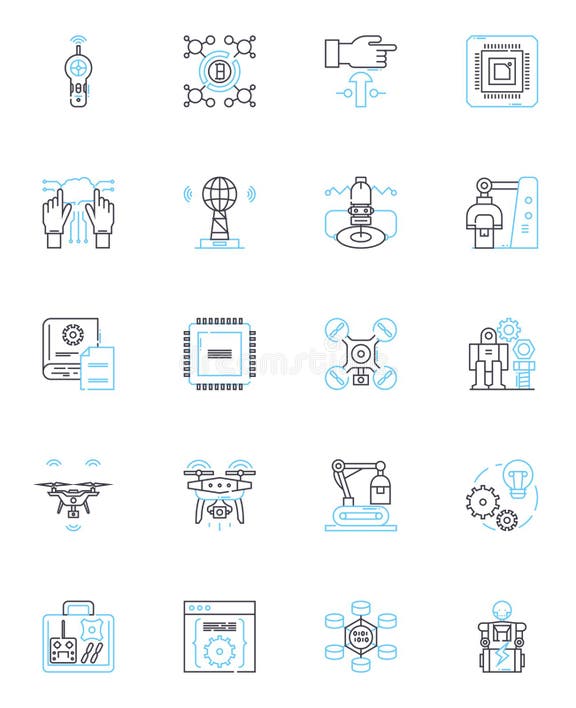 Artificial Intelligence Linear Icons Set. Automation, Intelligence, Robotics, Algorithms ...