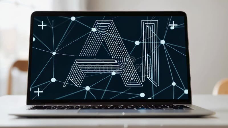 Artificial Intelligence Logo Animation on Laptop Screen in Slow Motion ...