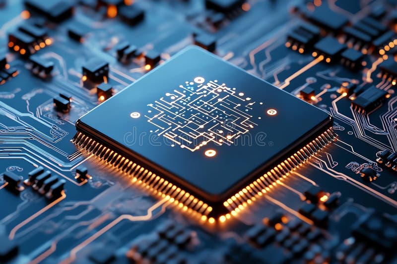 Artificial Intelligence Logo on Computer Chip with Blue Background ...