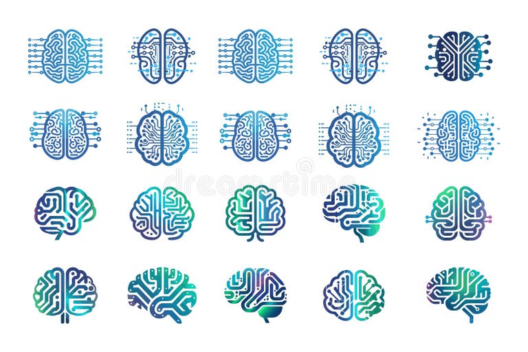 Artificial Intelligence Logo Gradient Vector Set. Digital Mind ...