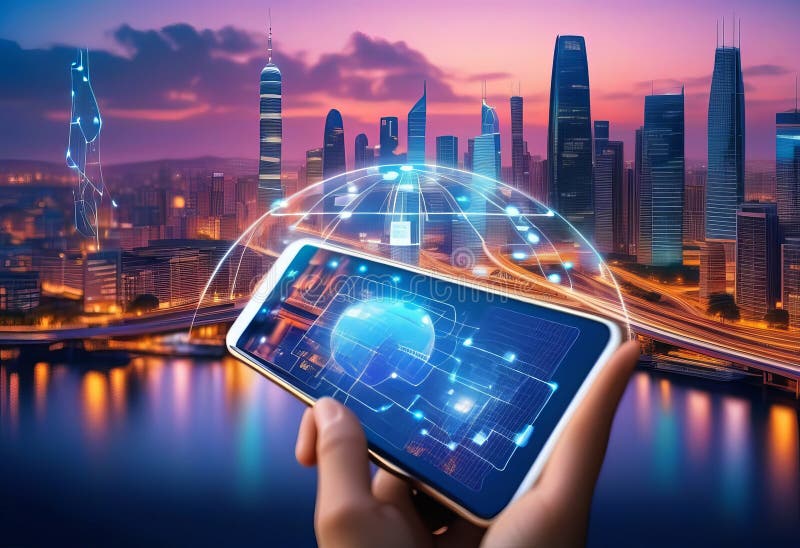 Artificial Intelligence Looking at Smart City Stock Illustration ...