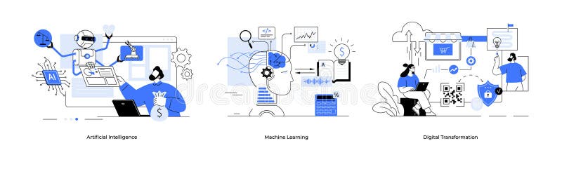 Artificial Intelligence Machine Learning Digital Transformation Concept Set Deep Learning Line