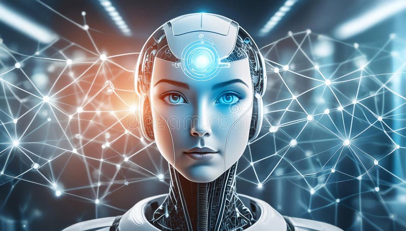 Artificial Intelligence and Machine Learning, Featuring Symbols Like a Robot, Neural Networks ...